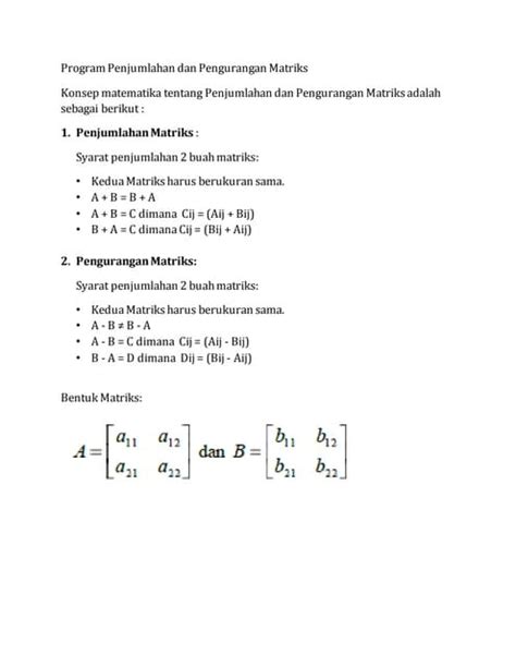 Program Penjumlahan Dan Pengurangan Matriks Pdf