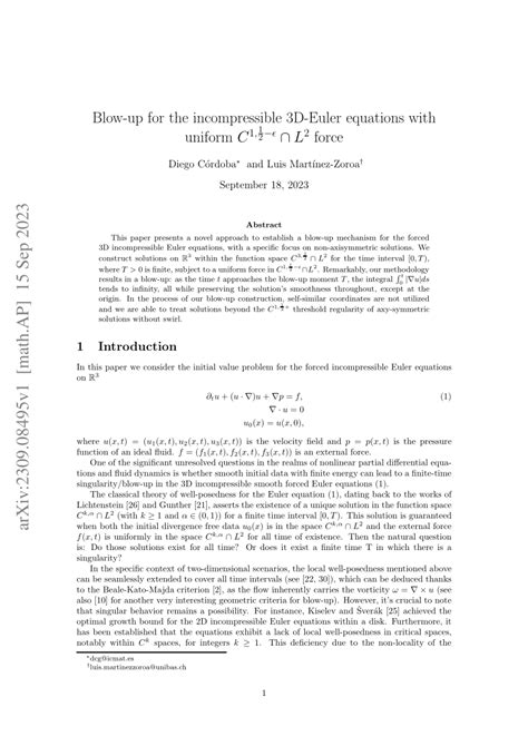 Pdf Blow Up For The Incompressible 3d Euler Equations With Uniform C 1frac 1 2 Epsilon
