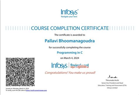 Pallavi Bhoomanagoudra On Linkedin Infosysspringboard Cprogramming Certification