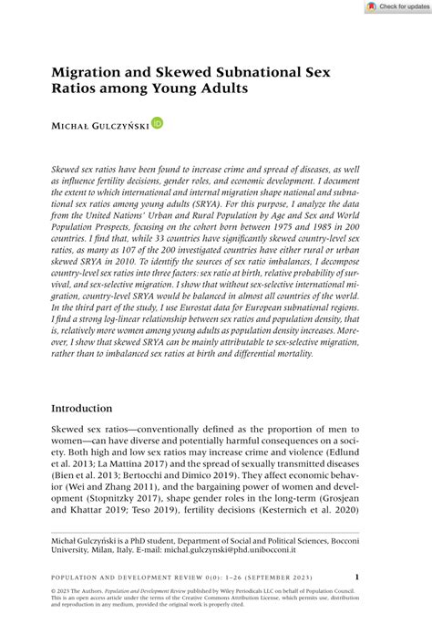 Pdf Migration And Skewed Subnational Sex Ratios Among Young Adults Pdf Migration And Skewed Subnational Sex Ratios Among Young Adults