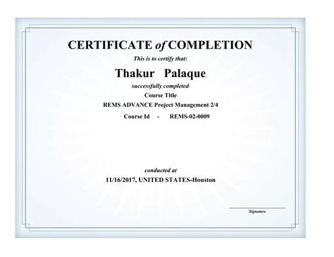 Project Management Certificate Of Completion Pdf
