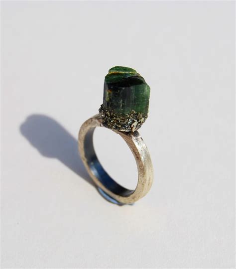 Steven Bradley Verdelite Mineral Specimen Ring Verdelite Pyrite Silver Art Jewelry