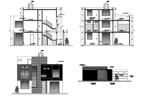 3 Storey Residential House With Elevation And Section In Autocad Artofit