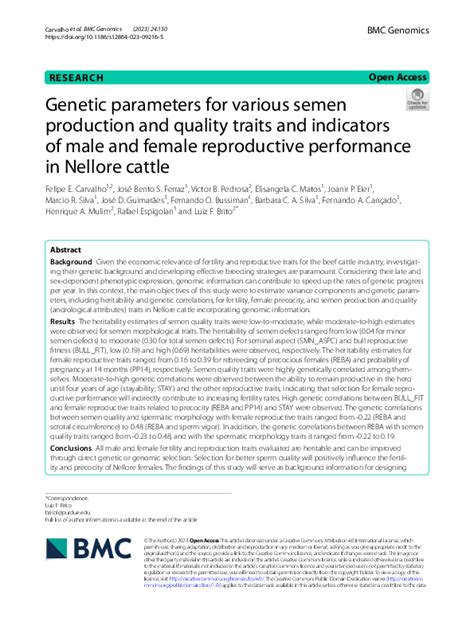 Pdf Genetic Parameters For Various Semen Production And Quality Traits And Indicators Of Male