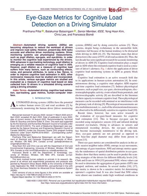 Pdf Eye Gaze Metrics For Cognitive Load Detection On A Driving Simulator