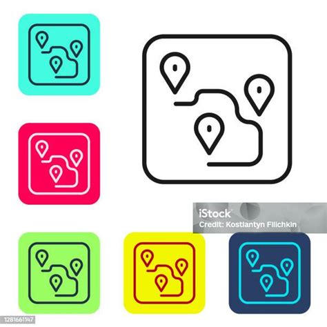 흰색 배경에 격리된 검은색 줄 경로 위치 아이콘입니다 맵 포인터 기호입니다 경로 또는 도로의 개념 Gps 네비게이터 색상