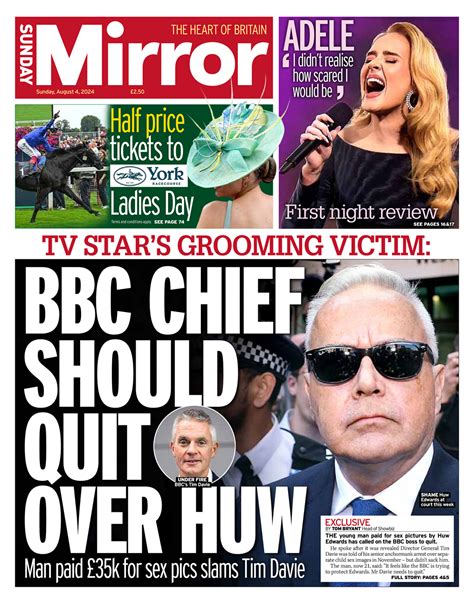 Sunday Mirror Front Page 4th Of August 2024 Tomorrows Papers Today