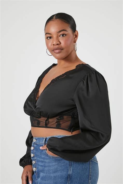 Plus Size Lace Trim Satin Top Forever21us