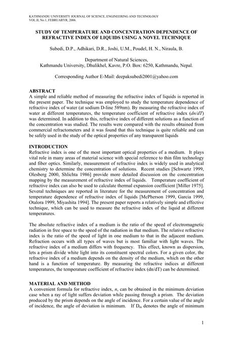 PDF Study Of Temperature And Concentration Dependence Of Refractive