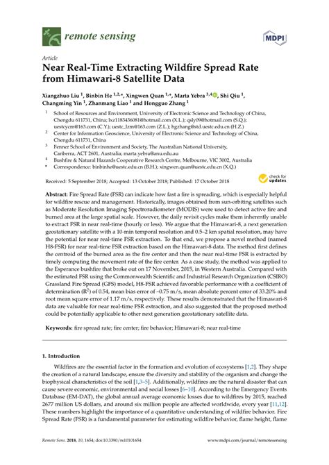 Pdf Near Real Time Extracting Wildfire Spread Rate From Himawari 8 Satellite Data