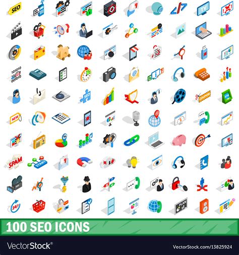 Seo Icons Set Isometric D Style Royalty Free Vector