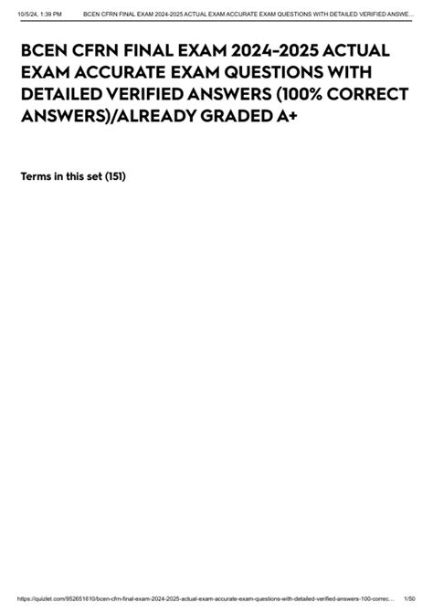Bcen Cfrn Final Exam Actual Exam Accurate Exam Questions With Detailed Verified Answers 100