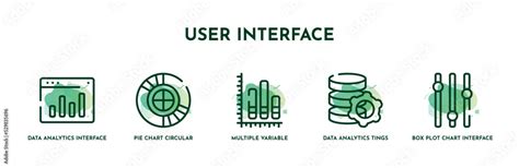 set of 5 thin line user interface icons outline icons including data