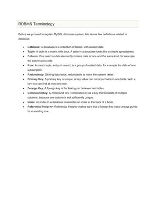 Rdbms Terminology PDF