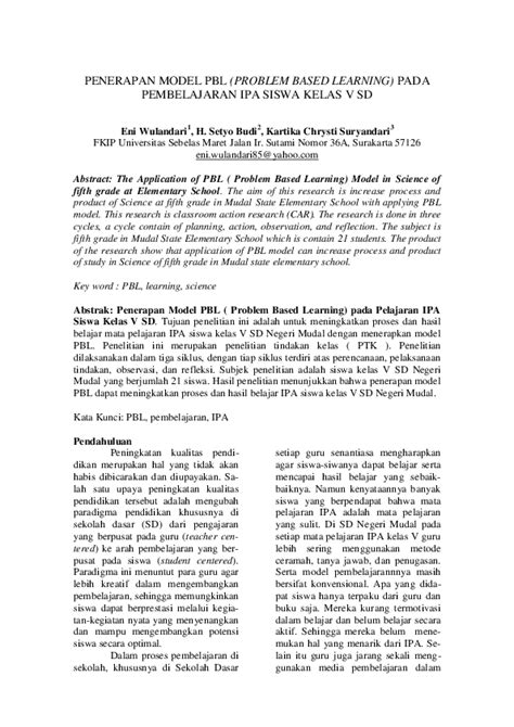 Pdf Penerapan Model Pbl Problem Based Learning Pada Pembelajaran