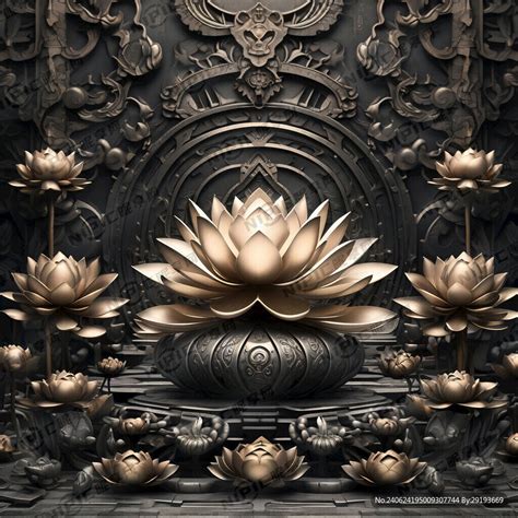 Ai创作图荷花 金属感 应用佛事 昵图网