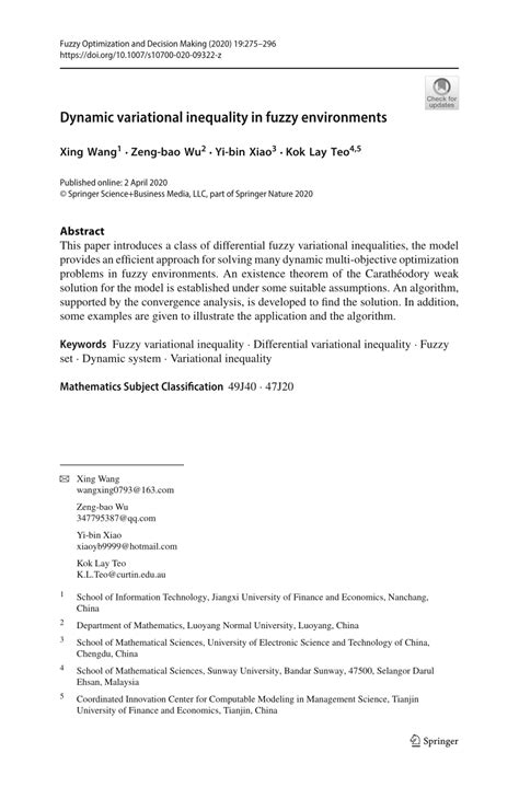 Pdf Dynamic Variational Inequality In Fuzzy Environments