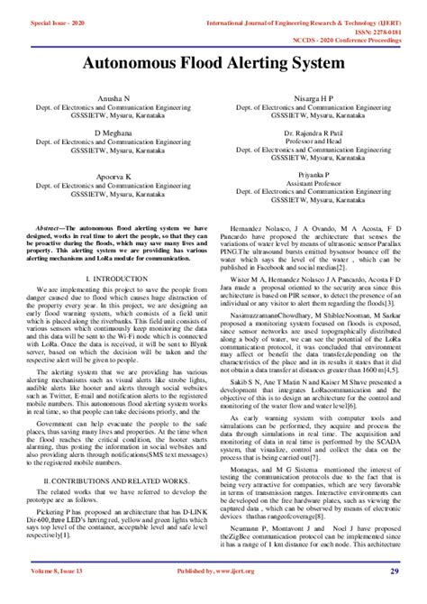 Pdf Ijert Autonomous Flood Alerting System Ijert Journal