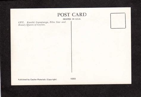 Kanthi Gunatunga Film Movie Star Beauty Queen Ceylon Sri Lanka Postcard Asia And Middle East