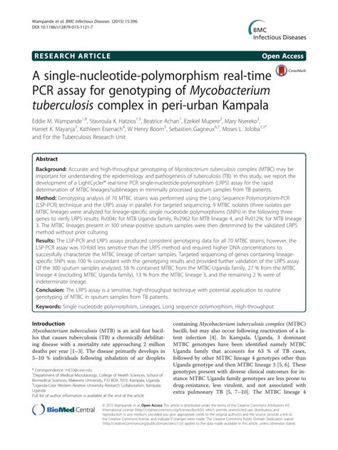 Pdf A Single Nucleotide Polymorphism Real Time Pcr Assay For Genotyping Of Mycobacterium