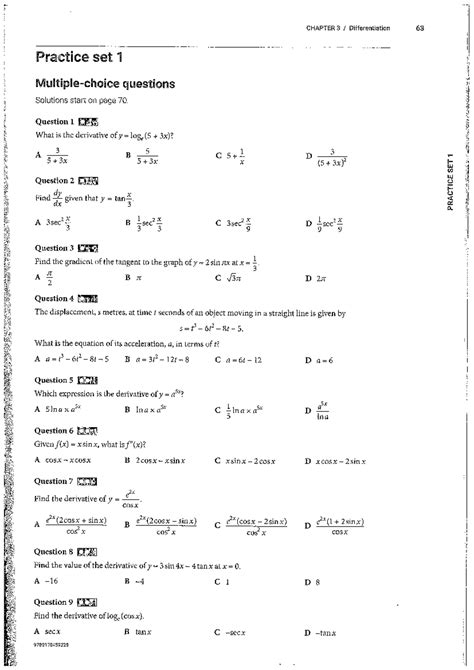 Differentiation Practice Set 1 And 2 Questions Chapter 3