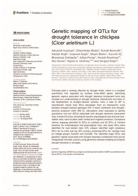 Genetic Mapping Of Qtls For Drought Tolerance In Chickpea Cicer Arietinum L Icarda