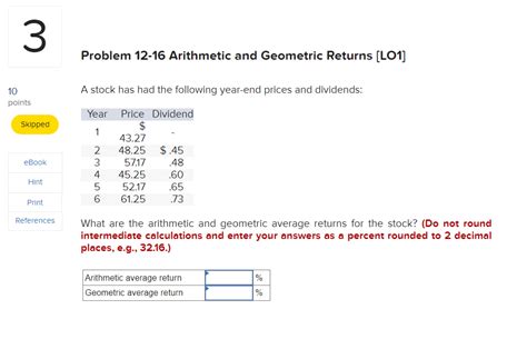 Solved Problem 12 16 Arithmetic And Geometric Returns Lo1