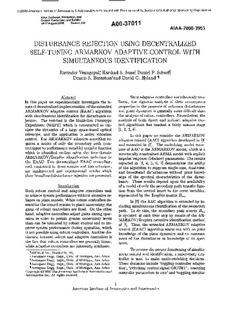 Pdf Disturbance Rejection Using Decentralized Self Tuning Armarkov Adaptive Control With