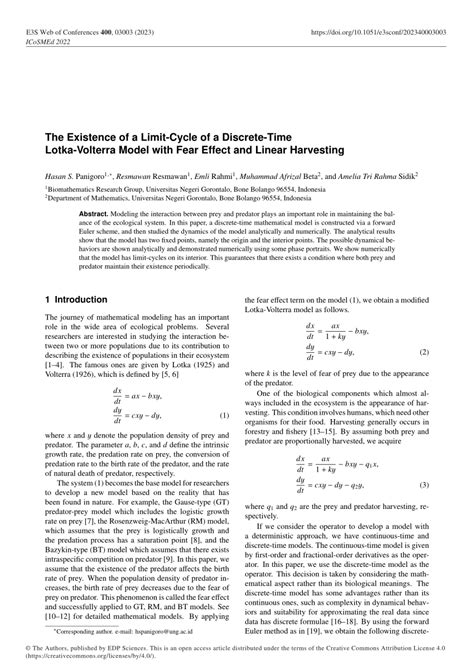 Pdf The Existence Of A Limit Cycle Of A Discrete Time Lotka Volterra Model With Fear Effect