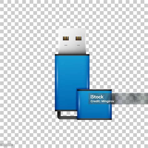 현실적인 블루 Usb 투명 한 배경에 드라이브 고립 된 개체를 플래시 벡터 일러스트 레이 션 Usb 케이블에 대한 스톡 벡터