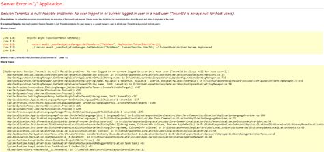 Session Tenantid Is Null Possible Problems No User Logged In Or Current Logged In User In A