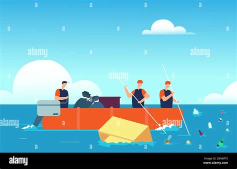 Trash Collecting Boat Stock Vector Images Alamy