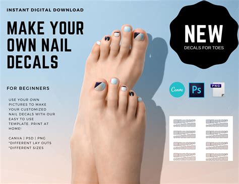 Toe Nail Decal Template Digital Download Make Your Own Toe Etsy