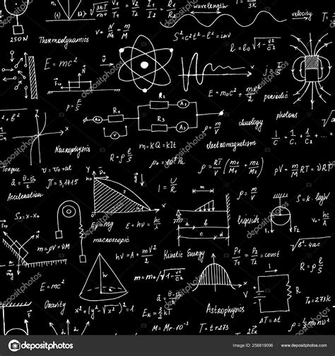 Physics Formulas Seamless Texture School Blackboard With The Formulas And Equations Stock