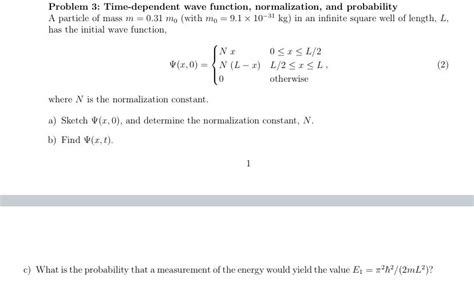 Solved Problem 3 Time Dependent Wave Function