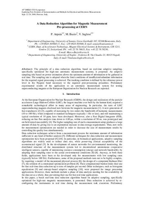 pdf a data reduction algorithm for magnetic measurement pre processing at cern