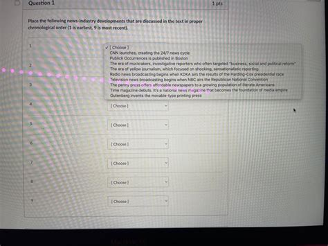 D Question 1 1 Pts Place The Following News Industry