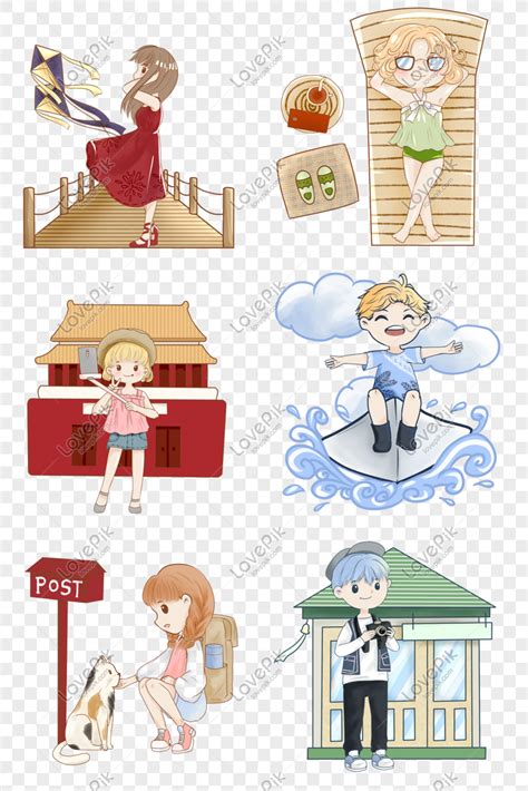旅遊主題人物卡通插畫psd圖案素材免費下載，圖片尺寸2000 × 3020px Lovepik