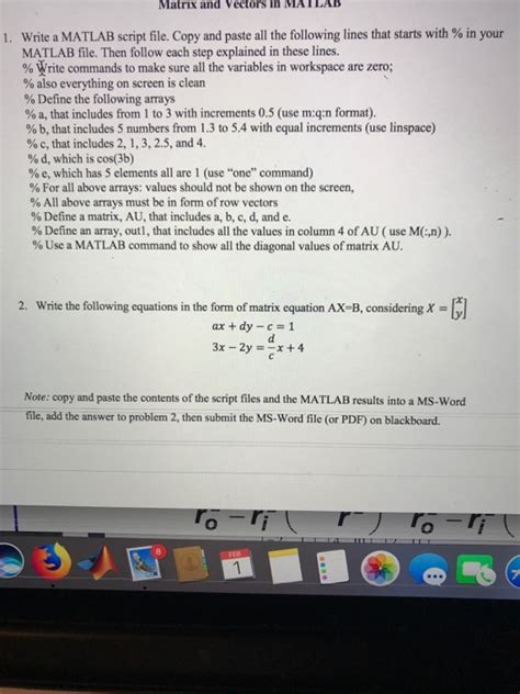 Solved Matrix And Vectors In Matlab Write A Matlab Script Solved Matrix And Vectors In Matlab Write A Matlab Script