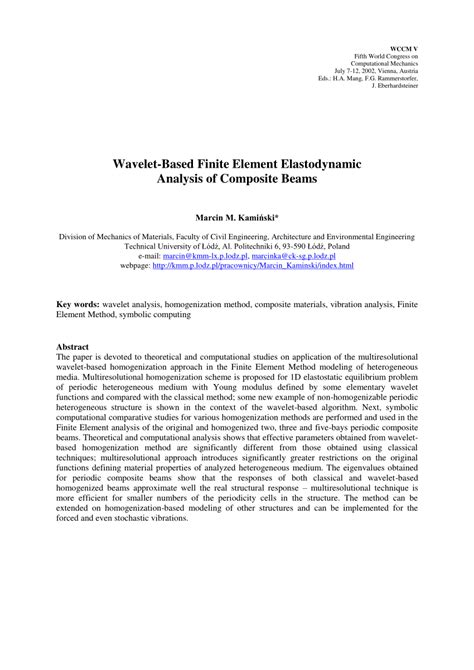 Pdf Wavelet Based Finite Element Analysis Of Composites
