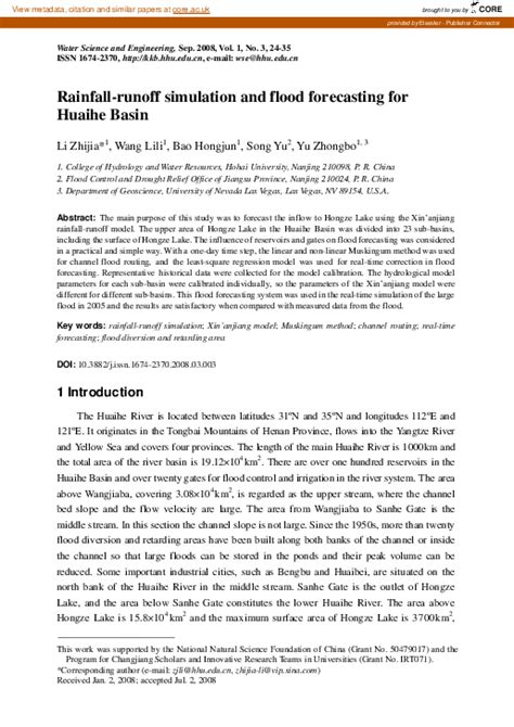 Pdf Rainfall Runoff Simulation And Flood Forecasting For Huaihe Basin