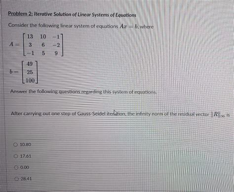 Solved Problem Iterative Solution Of Linear Systems Of Chegg