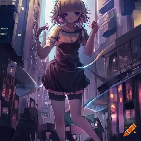 Giant Girl Destroying A Tiny City In Anime Style Artwork On Craiyon