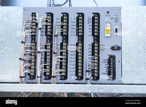 Electric Control Panel The Wires Are Connected To Residual Current Circuit Breakers And Voltage