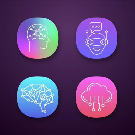 Artificial Intelligence App Icons Set Ui Ux User Interface Neural