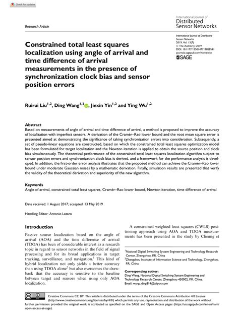 Pdf Constrained Total Least Squares Localization Using Angle Of Arrival And Time Difference Of