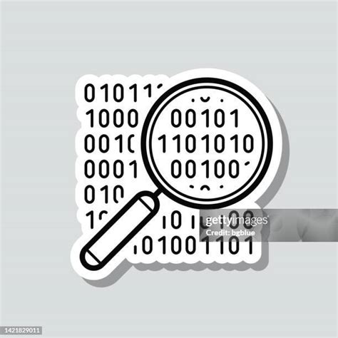 Magnifying Glass With Binary Code Icon Sticker On Gray Background High Res Vector Graphic