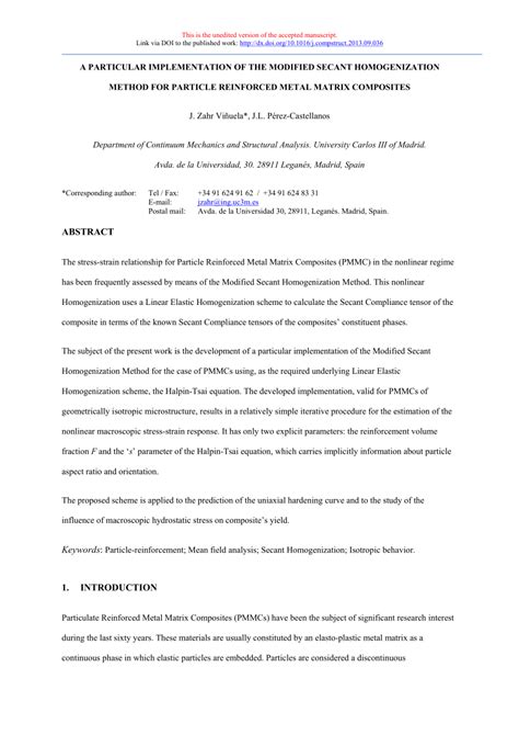 Pdf A Particular Implementation Of The Modified Secant Homogenization Method For Particle