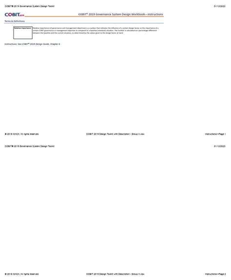 Cobit 2019 Design Toolkit With Description Group X Xlsx Instructions Pdf