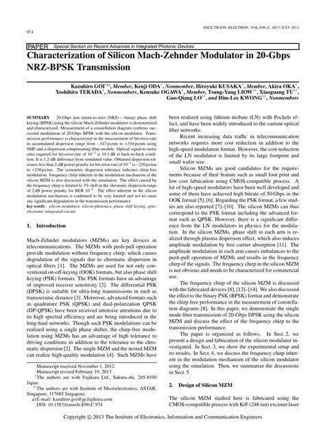 Pdf Characterization Of Silicon Mach Zehnder Modulator In 20 Gbps Nrz
